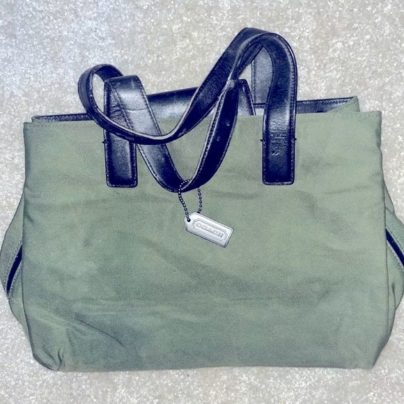 Coach | Bags | Coach Nylon Leather Mini 2 Way Green Bag No G9k 740 ...